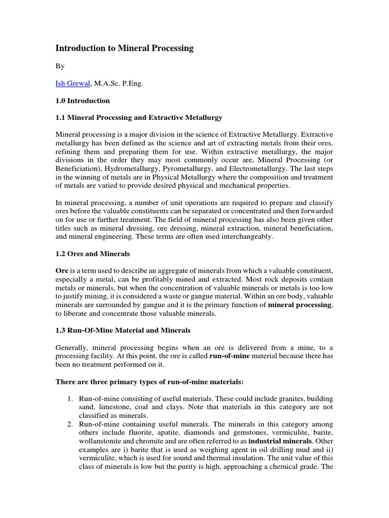 Introduction To Mineral Processing | PDF | Mill (Grinding) | Physical ...
