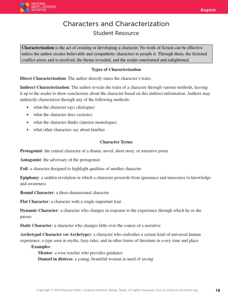 Characters and Characterization | PDF | Narrative | Storytelling