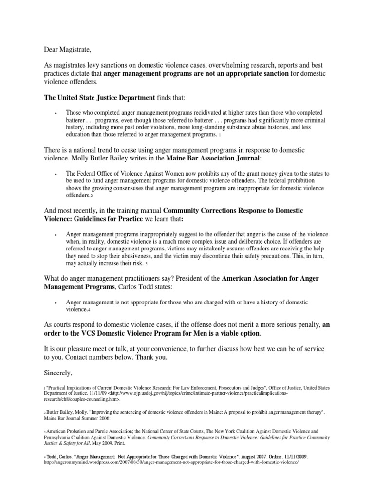 Anger Management Letter To Judges PDF | PDF | Domestic Violence | Violence