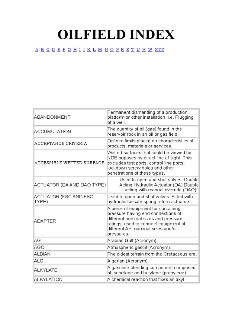 Oilfield Index | PDF | Casing (Borehole) | Oil Well