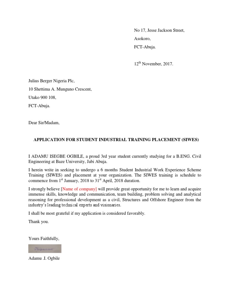 Adamu Isegbe Ogbile Baze SIWES Application | PDF