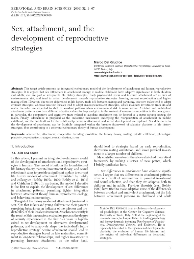 Sex, Attachment, and The Development of Reproductive Strategies | PDF ...