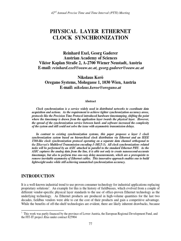 Physical Layer Ethernet Clock Synchronization | PDF | Communications Protocols | Ethernet