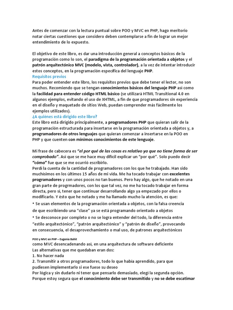 POO y MVC en PHP: Guía Introductoria | PDF | Programación orientada a objetos | Lenguaje de ...