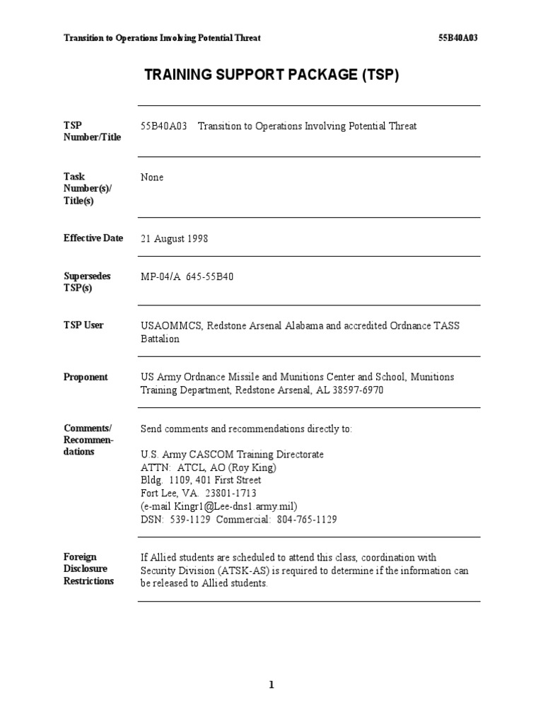 Training Support Package (TSP) | Download Free PDF | Ammunition ...