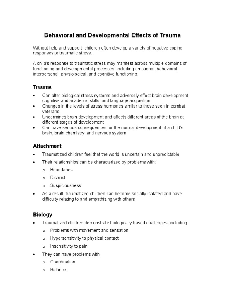 Behavioral Developmental Effects Trauma | PDF | Psychological Trauma ...