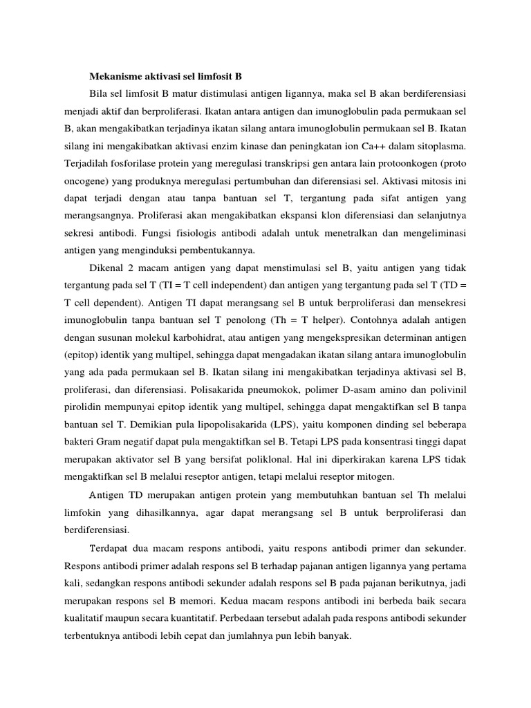 Mekanisme Aktivasi Sel Limfosit B | PDF | Pengembangan Diri | Sains & Matematika