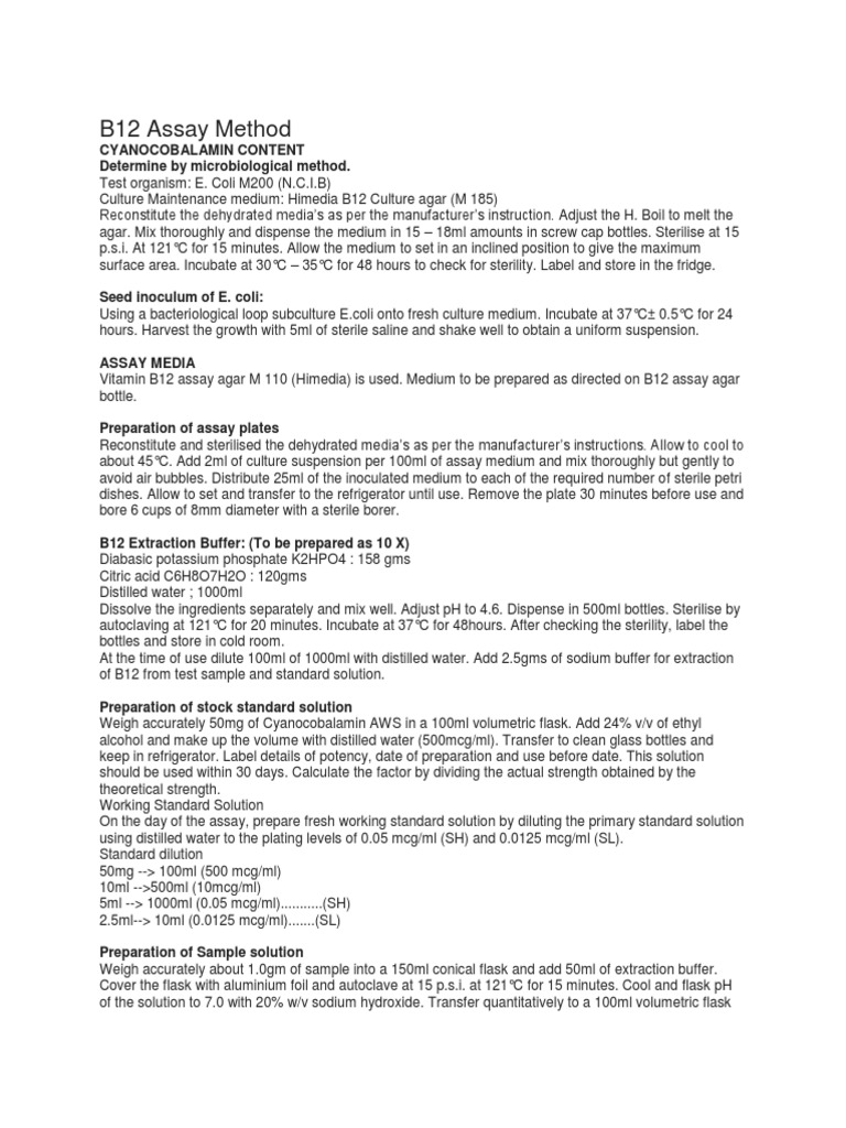 B12 Assay Method | PDF | Growth Medium | Agar