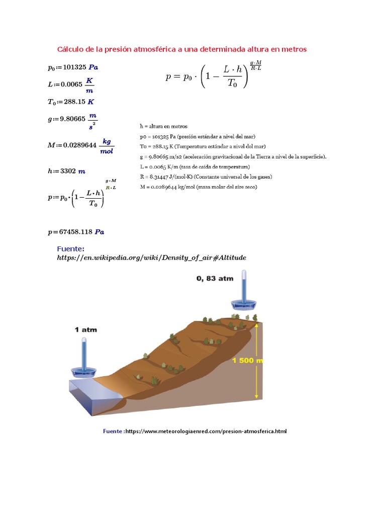 Cálculo de la presión atmosférica a diferentes altitudes utilizando la ...