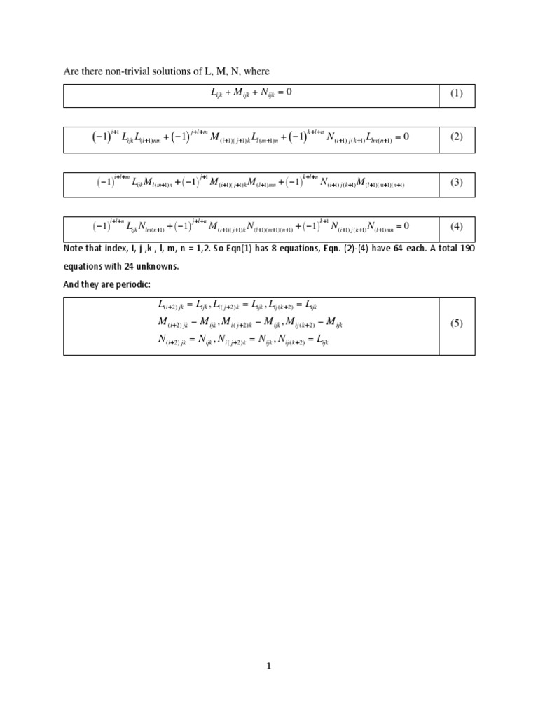 Non-Trivial Solutions in Equations L, M, N | PDF