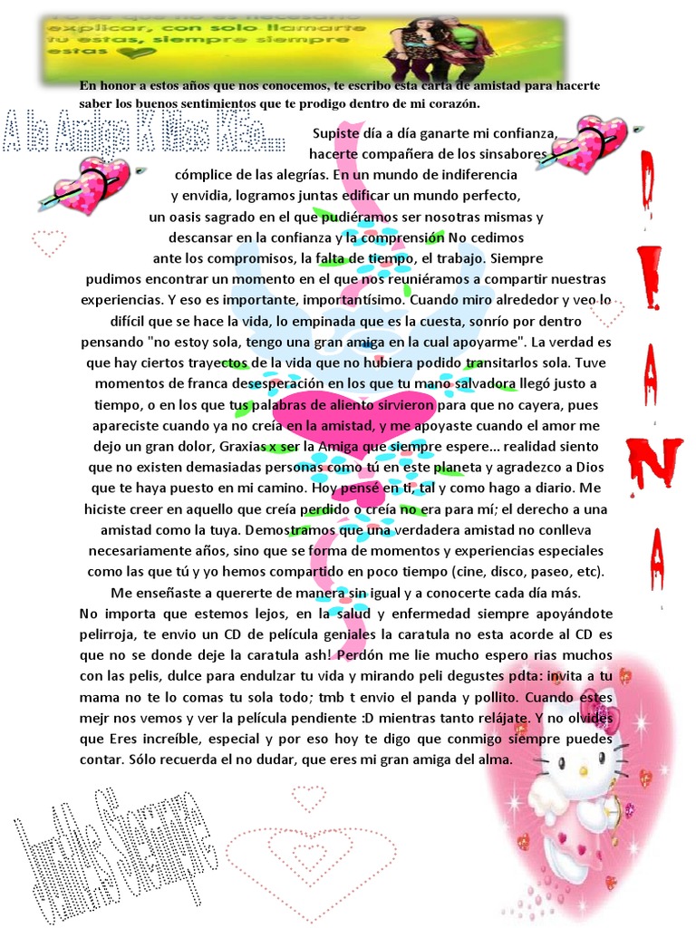 Carta de Amistad | Unduh gratis PDF | Amor
