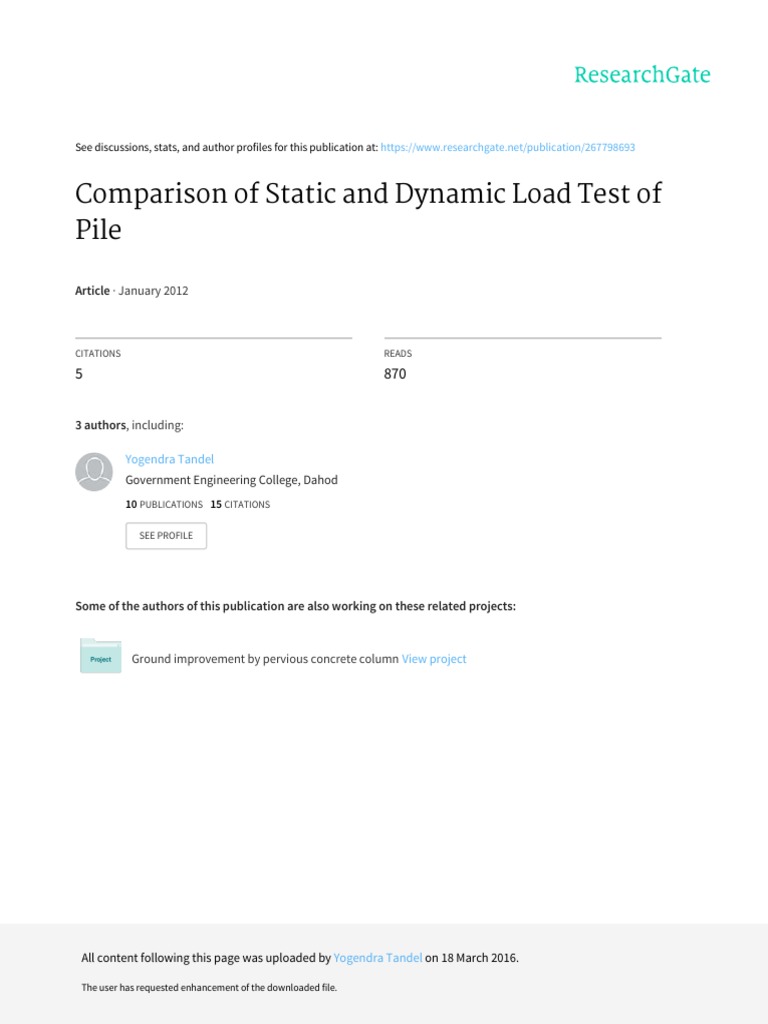 Comparison of Static and Dynamic Load Test of Pile | PDF | Deep ...