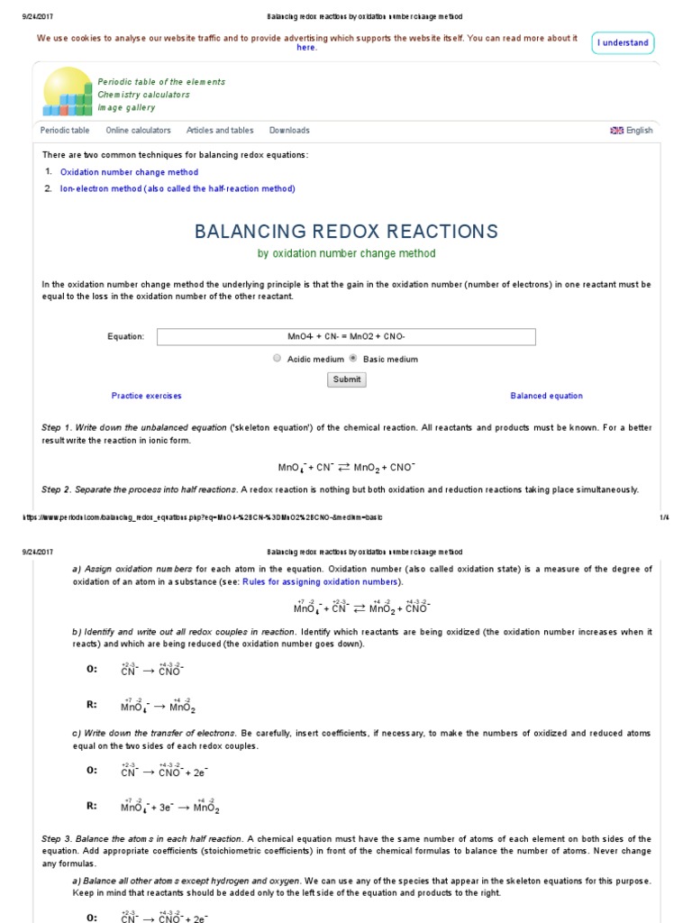 Balancing Redox Reactions by Oxidation Number Change Method | Download ...