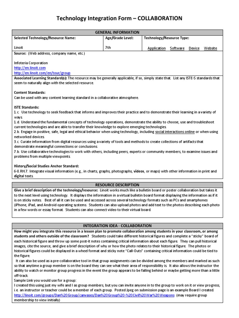 Tel311 Dandurand Technology Integration Template - Collaboration | PDF | Collaboration ...