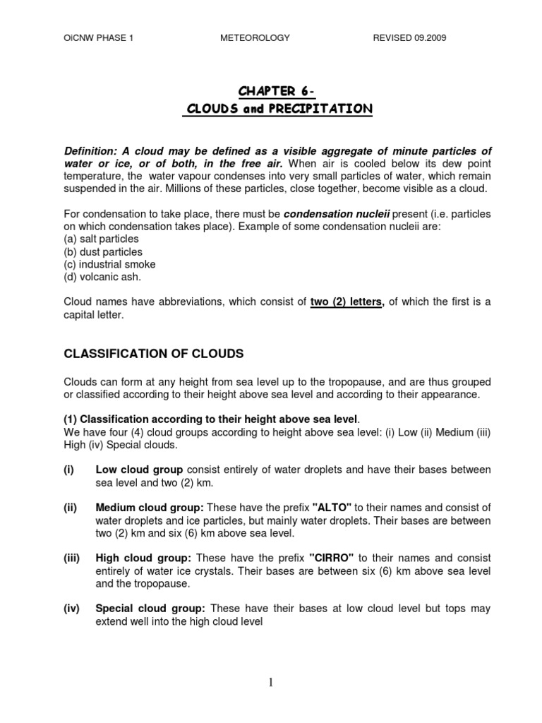 Chapter 6 - Phase 1-Clouds & Precipitation Lecture Notes | PDF | Cloud ...