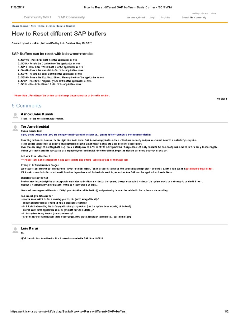 How To Reset Different SAP Buffers - Basis Corner - SCN Wiki | PDF | Computer Engineering ...
