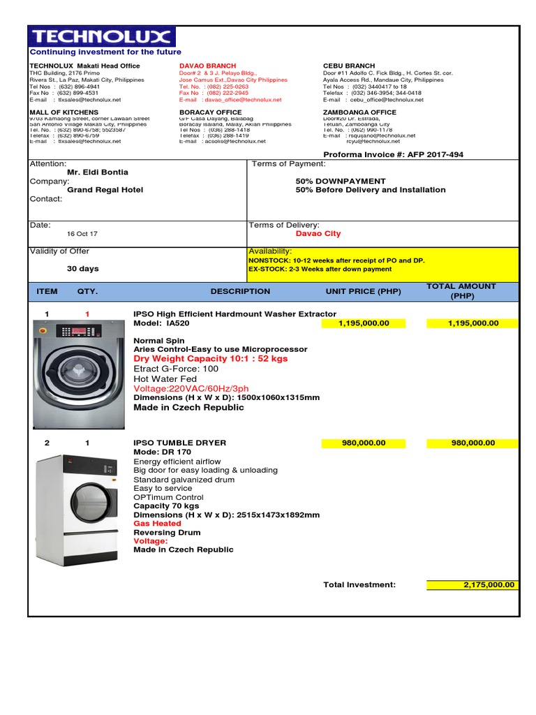 TECHNOLUX-STEAM AND LPG DRYER-QUOTATION 001-101842017 Abraham F ...