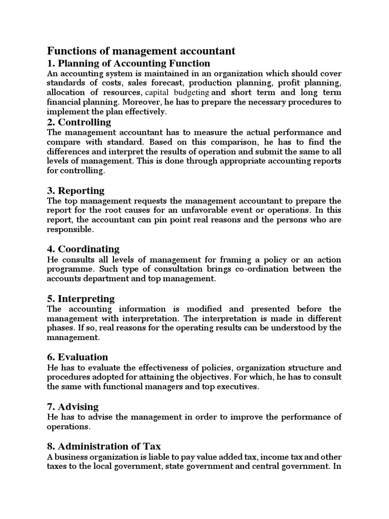 Functions of Management Accountant | PDF | Management Accounting ...