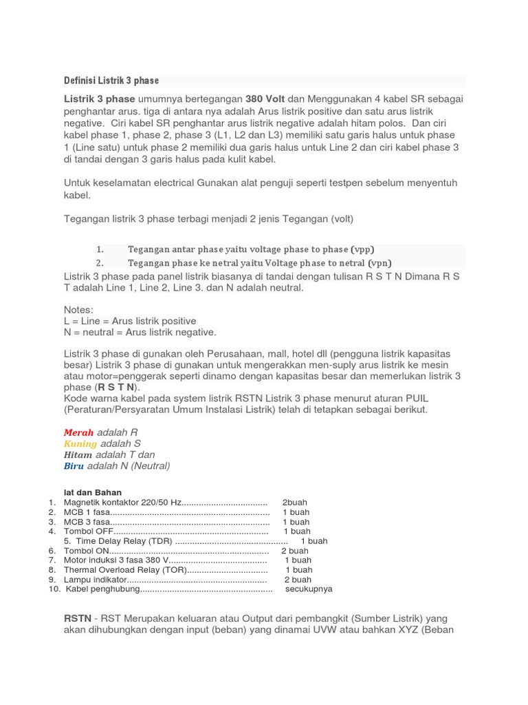 Definisi dan Warna Kabel Listrik 3 Phase | PDF | Sains & Matematika