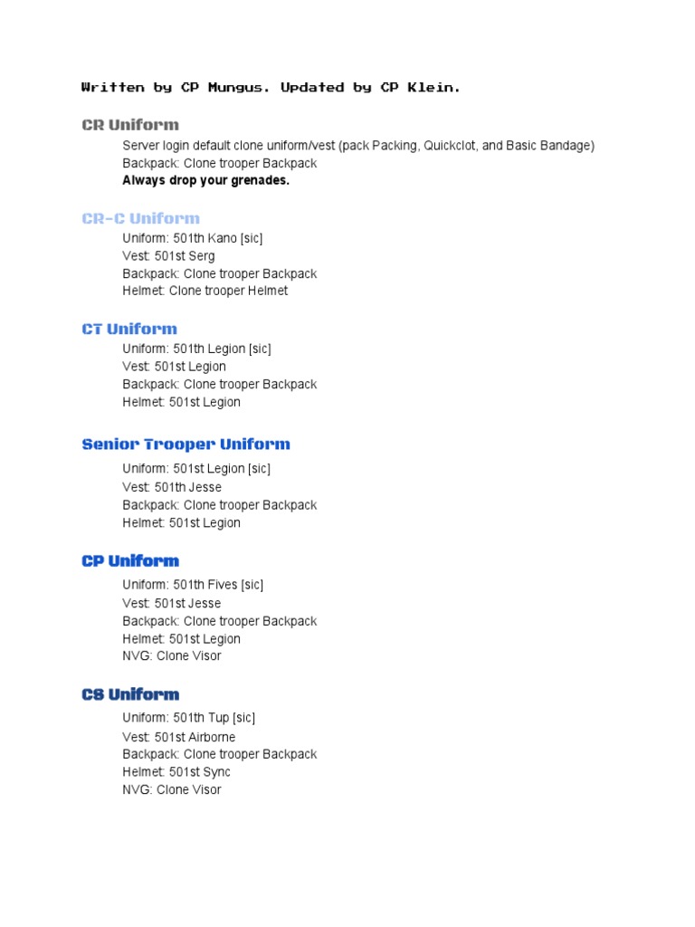 501st Loadout Documentation | PDF | Uniforms