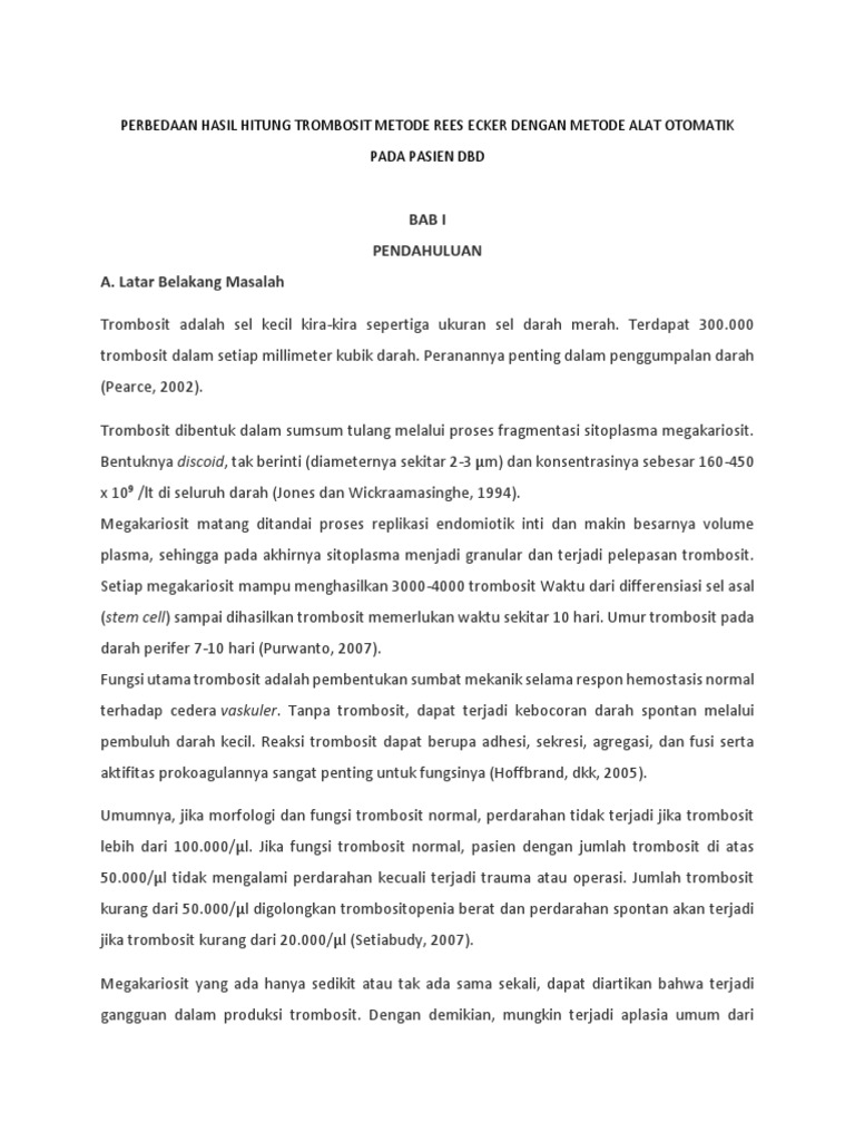 Perbedaan Hasil Hitung Trombosit Metode Rees Ecker Dengan Metode Alat ...