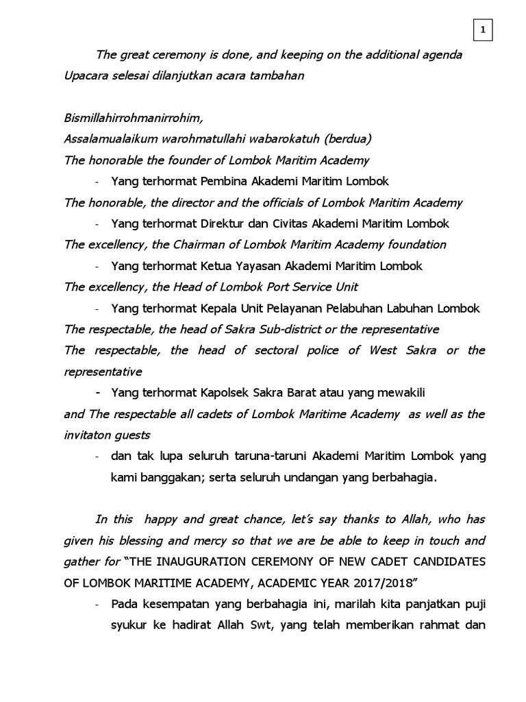 Naskah Master of Ceremony - Pelantikan | PDF