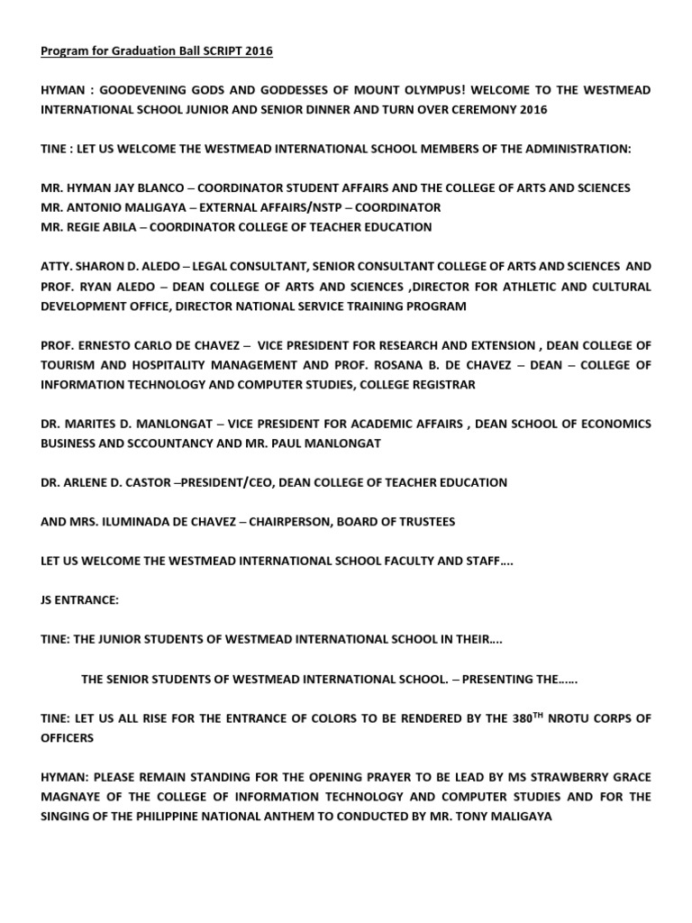 Grad Ball Script | PDF