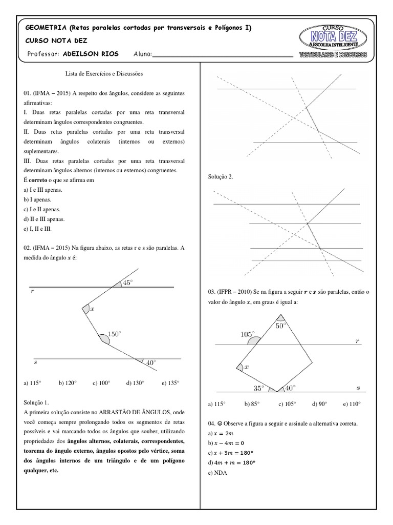 Retas Paralelas e Transversais | PDF | Polígono | Ângulo