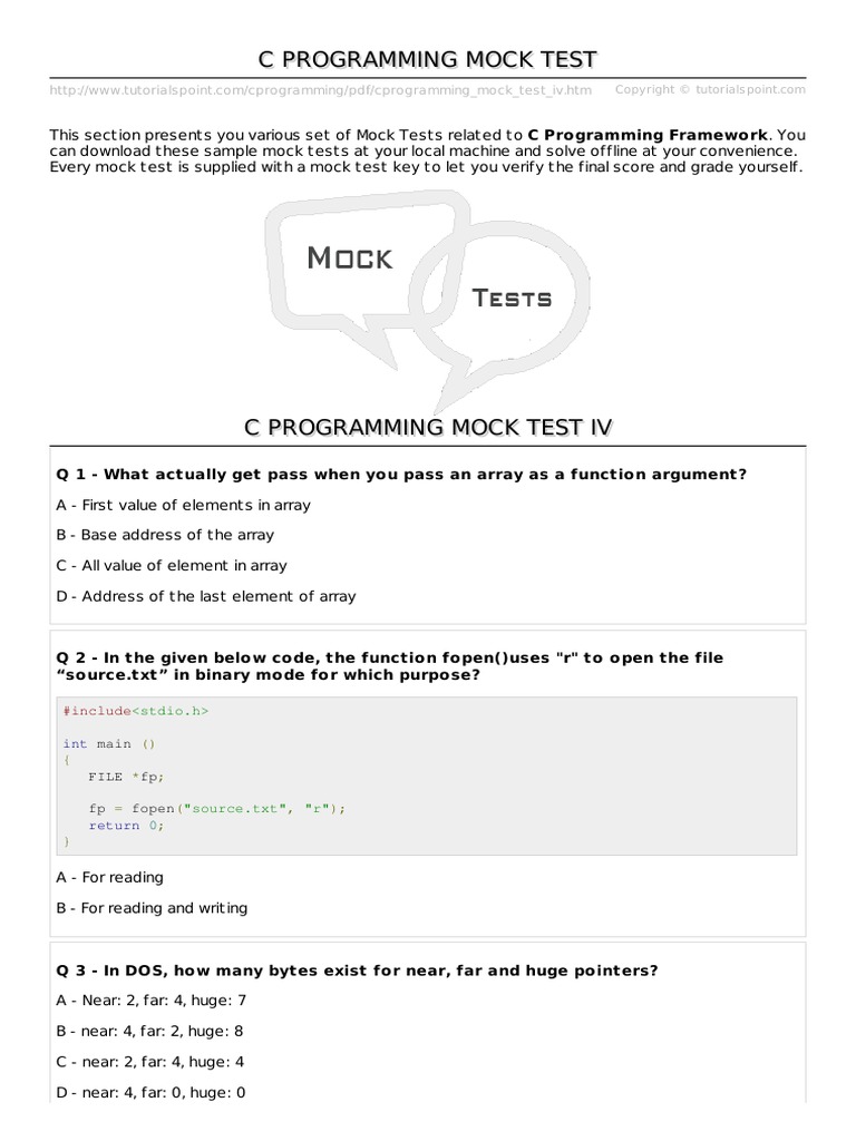 C Programming Mock Test C Cat Pdf Computer Programming Computer Data