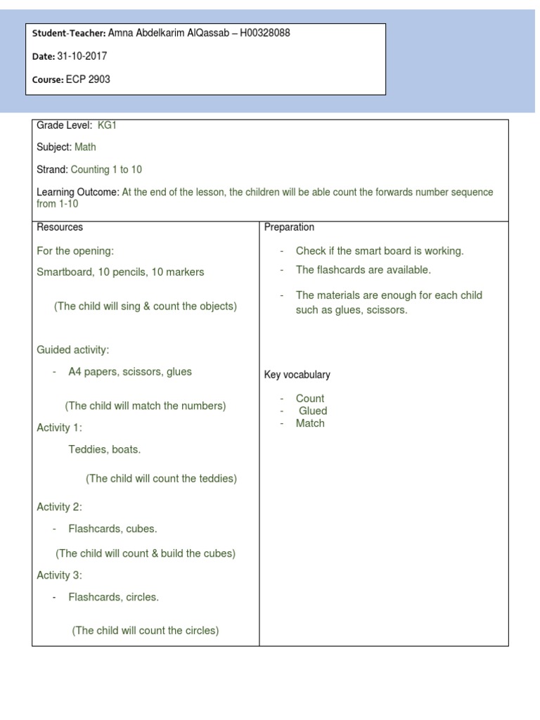 Counting 1-10 | PDF | Education Theory | Teaching