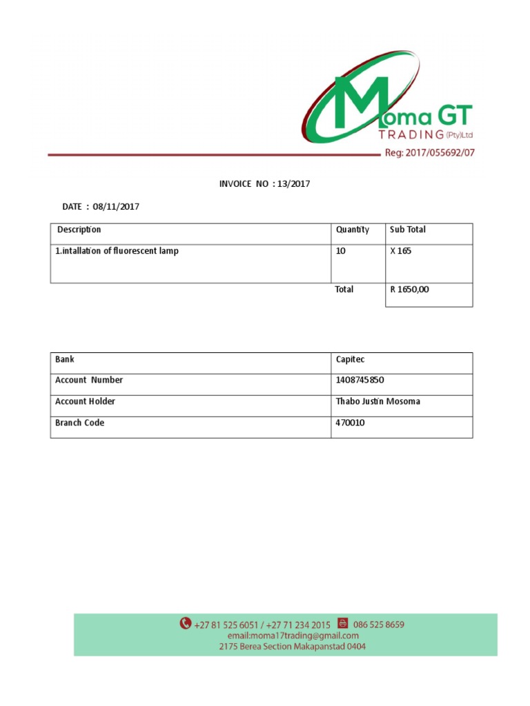 Invoice for Fluorescent Lamp Installation | PDF