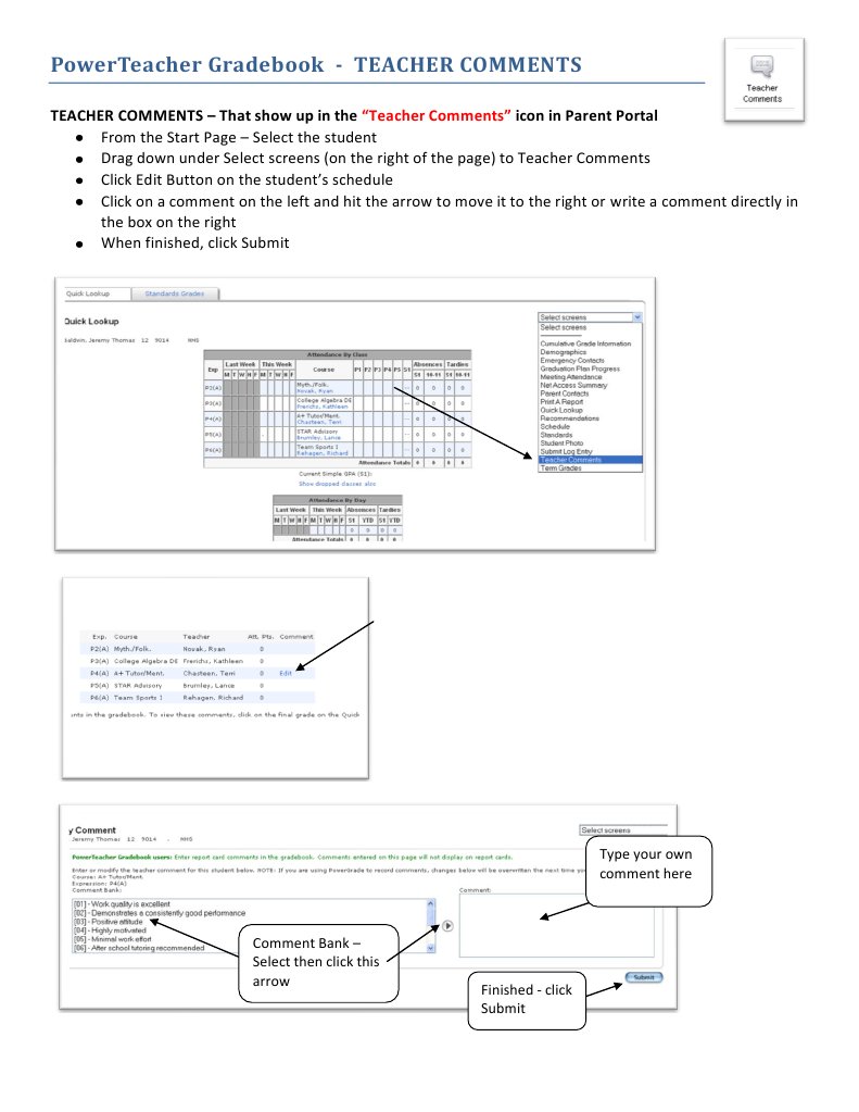 Teacher Comment Instructions | PDF