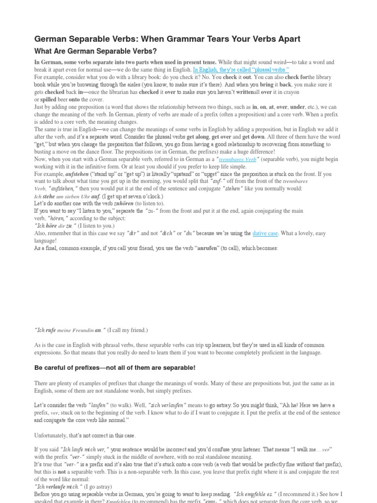 Understanding German Separable Verbs: A Guide to Identifying and Using ...