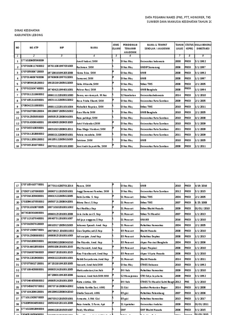 Data Nakes SDMK Dan Pendataan STR Maret 2017 | PDF