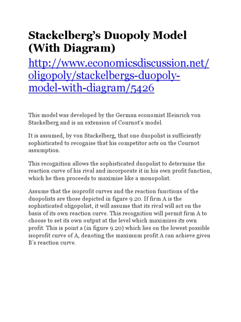 Stackelberg Duopoly | PDF | Oligopoly | Economic Equilibrium