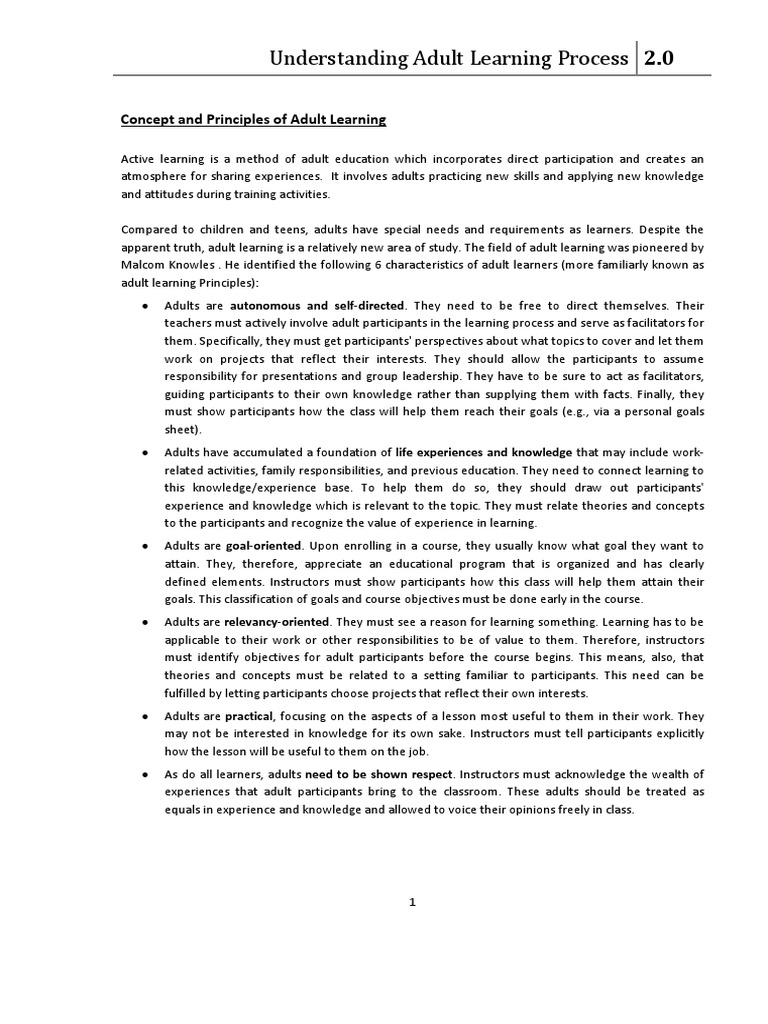 02 Understanding Adult Learning Process | PDF | Adult Education ...