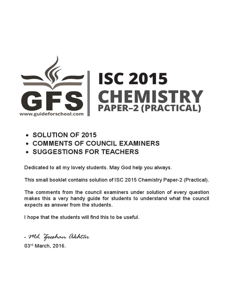 ISC 2015 Chemistry Paper 2 Practical Solved | PDF | Salt (Chemistry ...