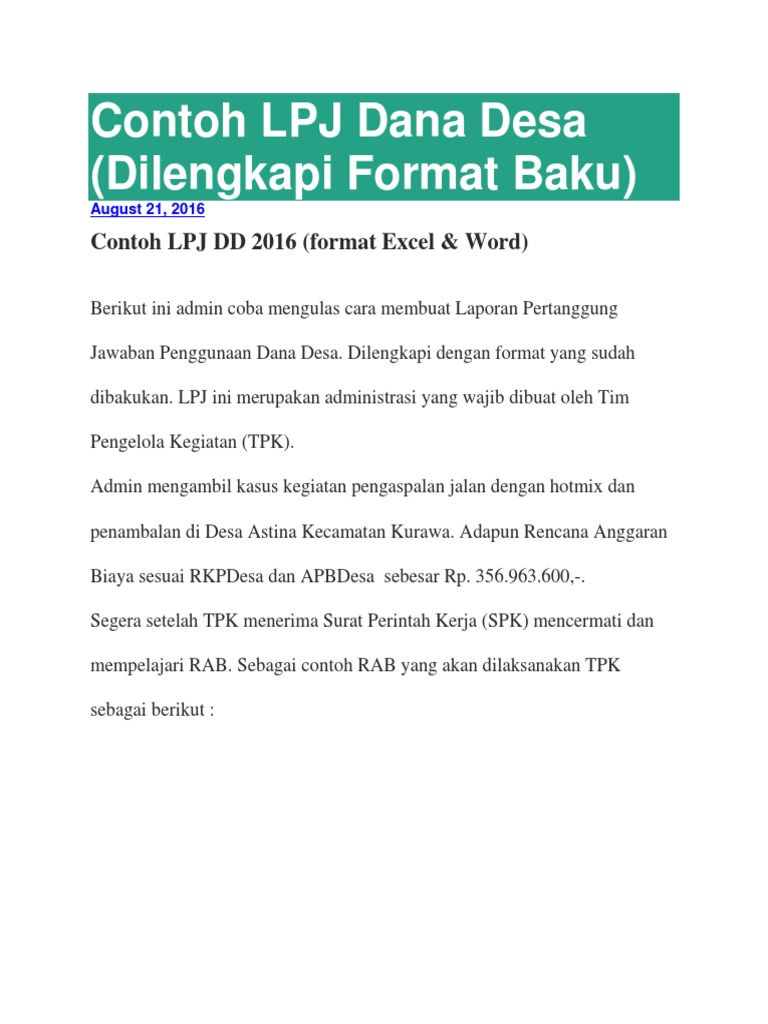 Contoh LPJ Dana Desa | PDF