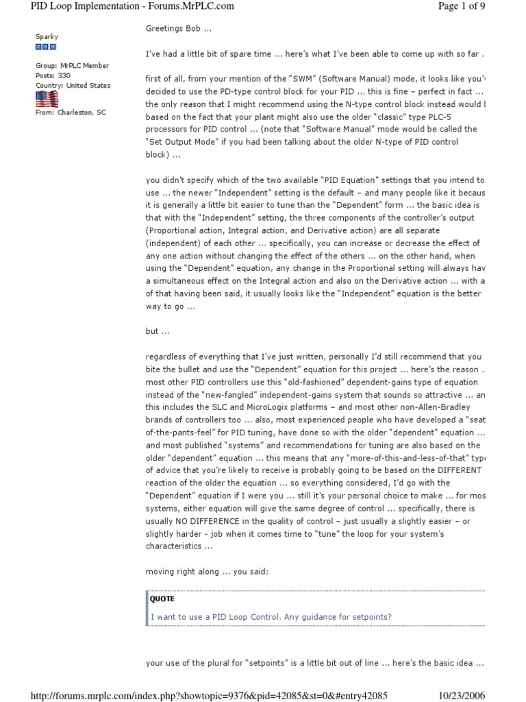 Sparky: I Want To Use A PID Loop Control. Any Guidance For Setpoints? | PDF | Control Theory ...