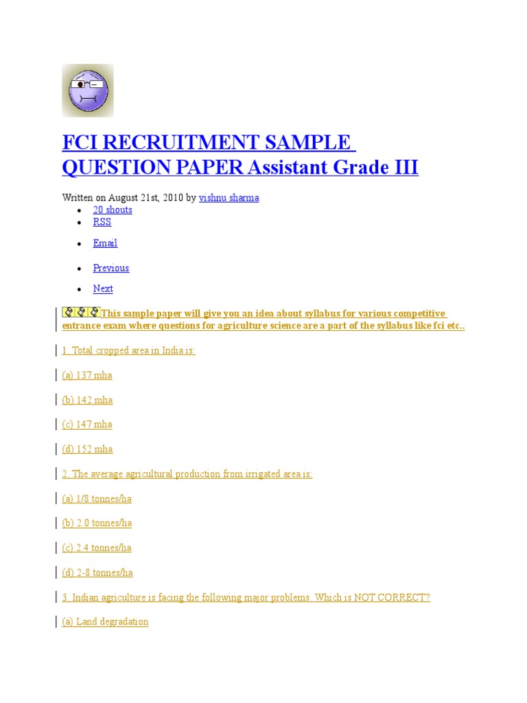 FCI Assistant Grade III Sample Paper | PDF | Soil | Natural Materials
