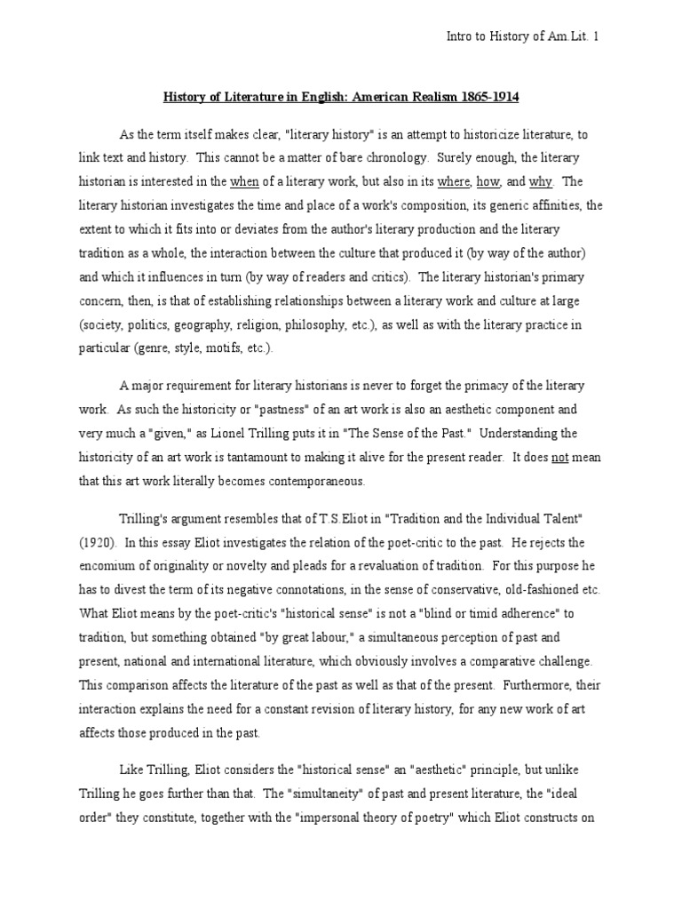 American Literature: Realism 1865-1914 | PDF | Historian | T. S. Eliot