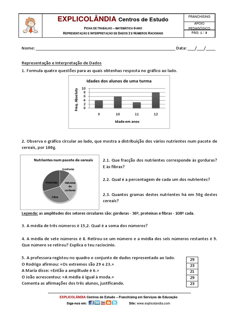 MAT6 FichaTrabalho EstatisticaNumerosRacionais PDF | PDF | Comidas e ...