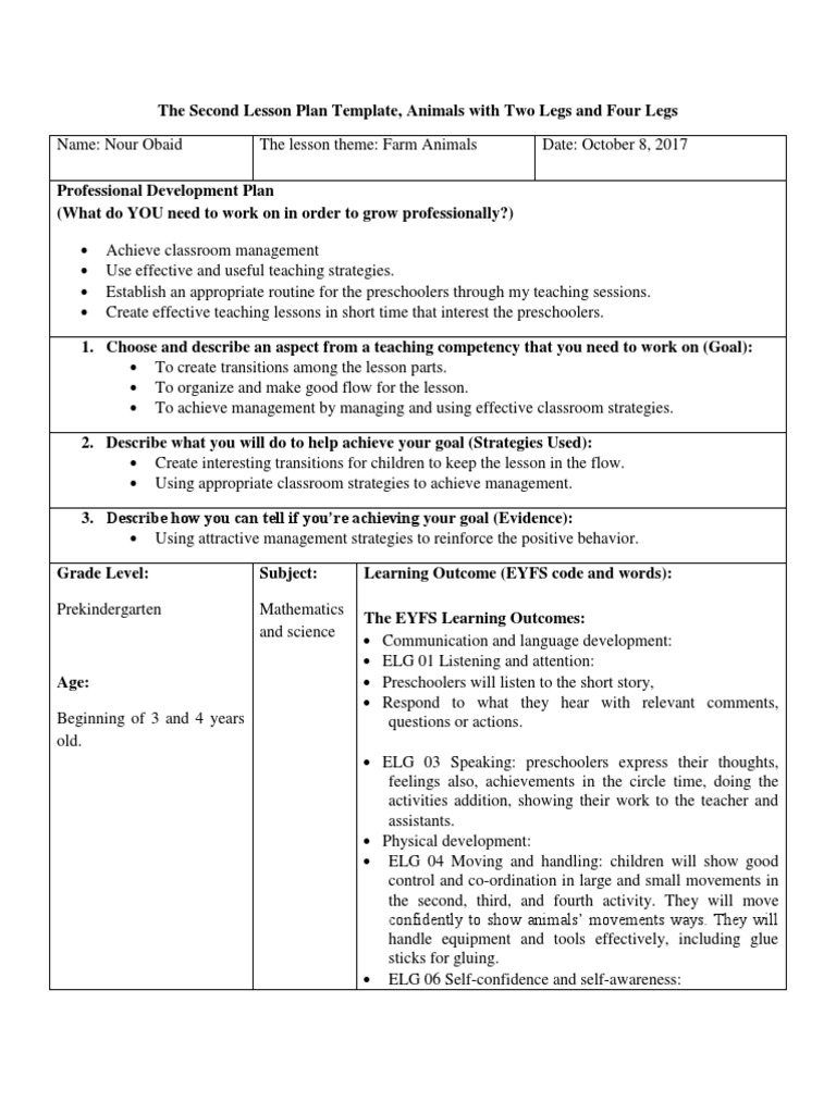 The Second Lesson Plan Template | PDF | Preschool | Lesson Plan