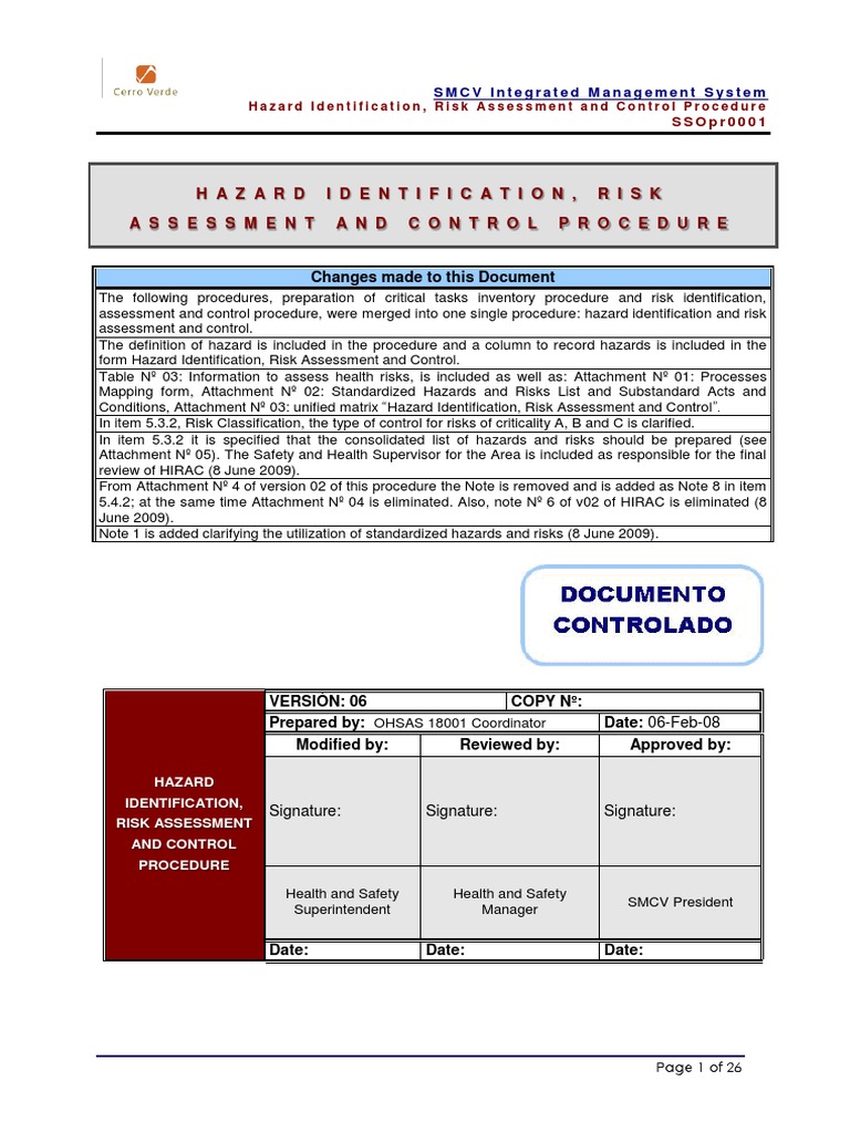 SSOpr0001 - 01 Hazard Identification, Risk Assesment and Risk Control ...