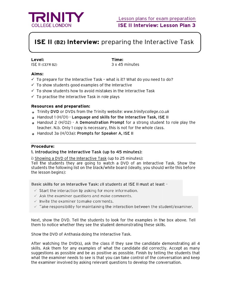 ISE 2 (B2) Interview - Lesson Plan 3 - Interactive (Final) | PDF ...