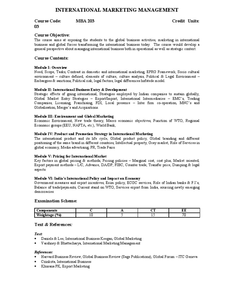International Marketing Management Course | PDF | International ...