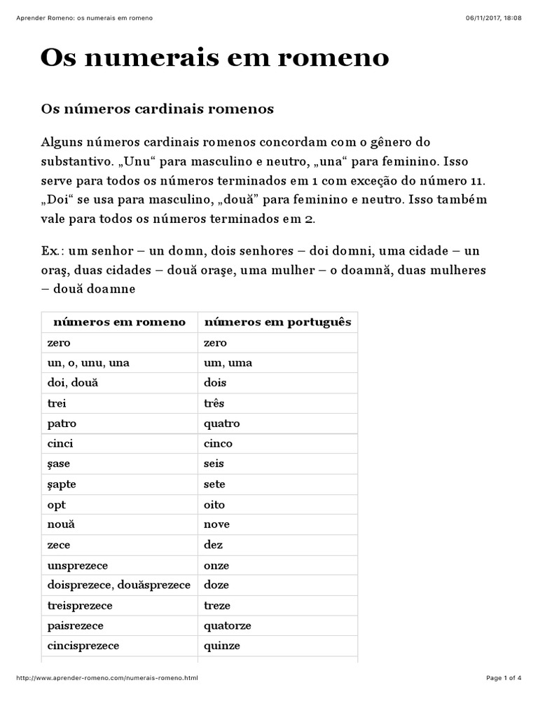 Romeno - Os Numerais em Romeno | PDF | Entretenimento (geral) | Idiomas