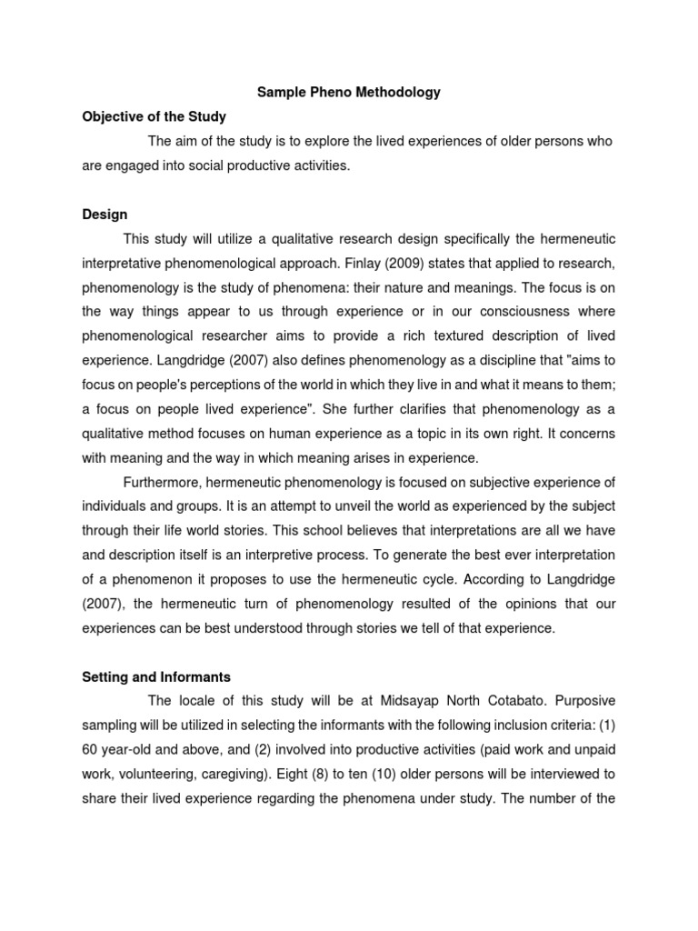 Sample Pheno Methodology | Phenomenology (Philosophy) | Hermeneutics