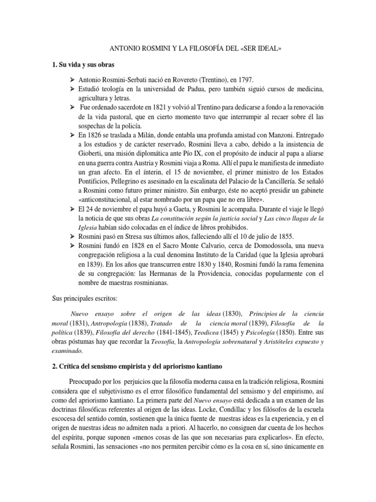 Filosofía del Ser Ideal de Rosmini | PDF | Immanuel Kant | Empirismo