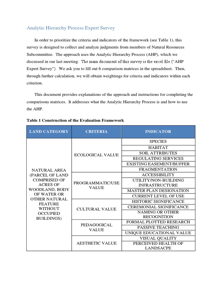 AHP Expert Survey Instructions | PDF | Eigenvalues And Eigenvectors ...